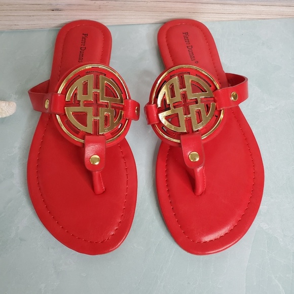 Pierre Dumas | Shoes | New Red Gold Medallion Thong Sandals | Poshmark